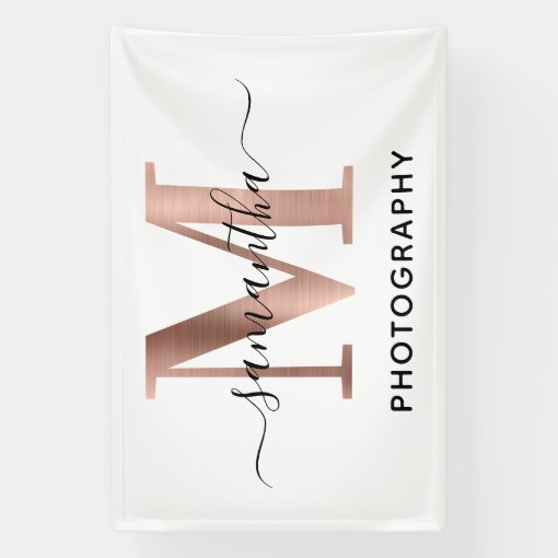 Elegant Signature Rose Gold M Monogram Logo Banner | Zazzle