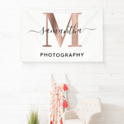 Elegant Signature Rose Gold M Monogram Logo Banner | Zazzle
