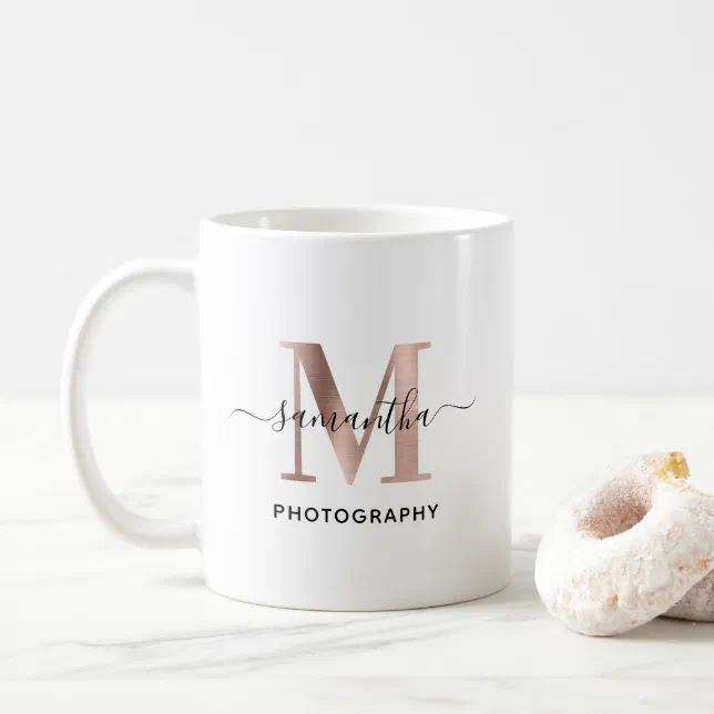 Elegant Signature Rose Gold M Monogram Logo Coffee Mug | Zazzle