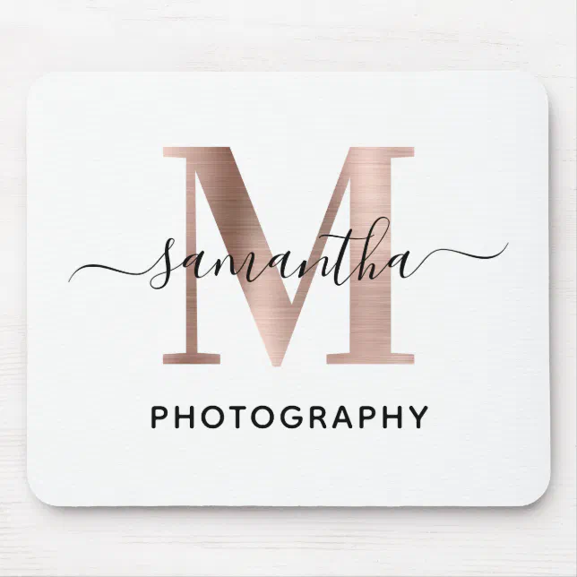 Elegant Signature Rose Gold M Monogram Logo Mouse Pad | Zazzle