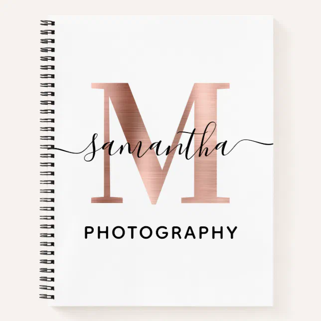 Elegant Signature Rose Gold M Monogram Logo Notebook | Zazzle
