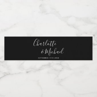 Elegant Signature Script Black And White Wedding Water Bottle Label ...