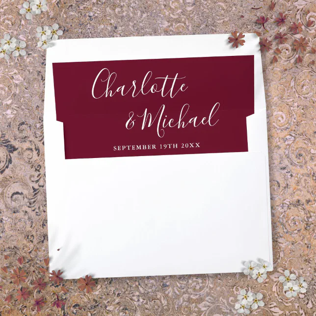 Elegant Signature Script Burgundy Wedding Envelope Liner | Zazzle