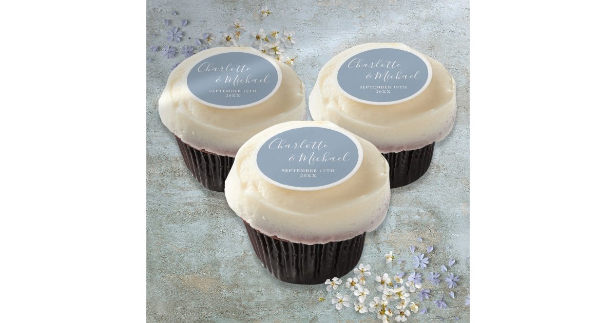 Elegant Signature Script Dusty Blue Wedding Favor Edible Frosting ...