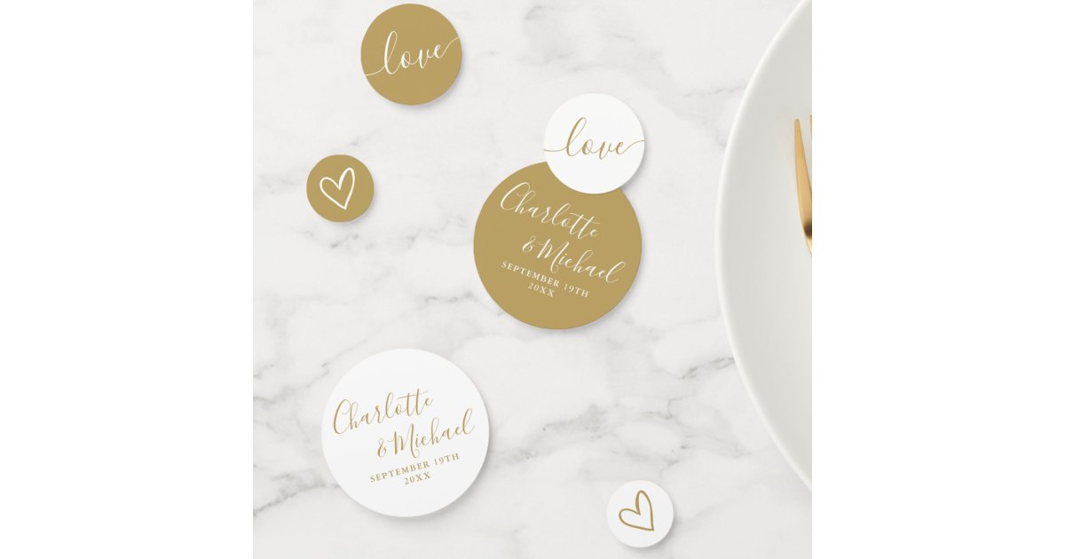 Elegant Signature Script Gold Wedding Confetti | Zazzle