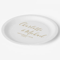 Elegant Signature Script Gold Wedding Paper Plates | Zazzle