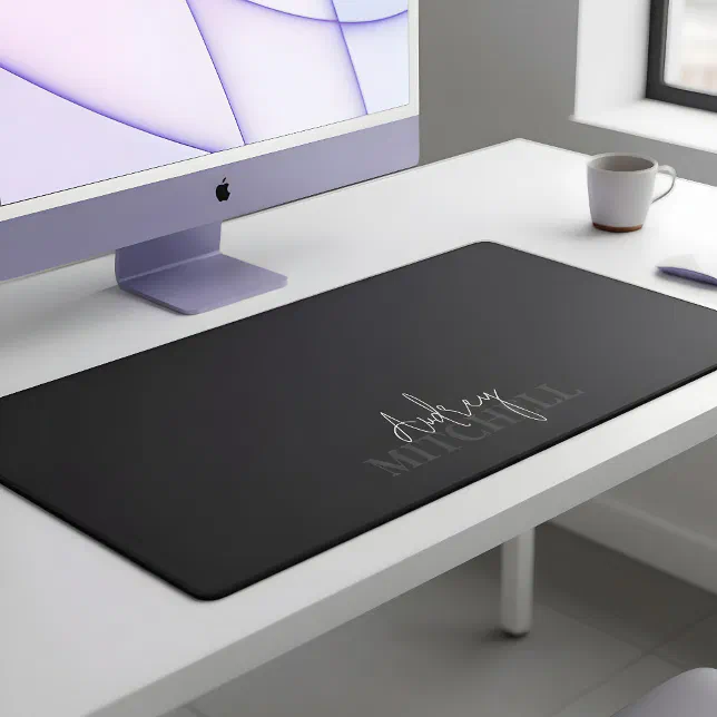 Elegant Signature Script Monogram Pink Desk Mat | Zazzle