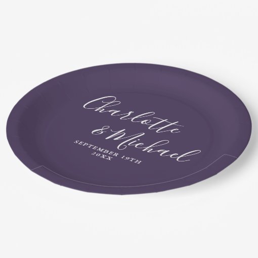 Elegant Signature Script Purple Wedding Paper Plates | Zazzle