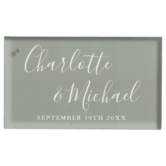 Elegant Signature Script Sage Green Wedding Place Card Holder | Zazzle