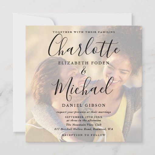 Elegant Signature Script Wedding 2 Photo Invitatio Invitation | Zazzle