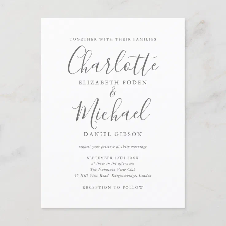 Elegant Signature Script Wedding Invitation Postcard | Zazzle