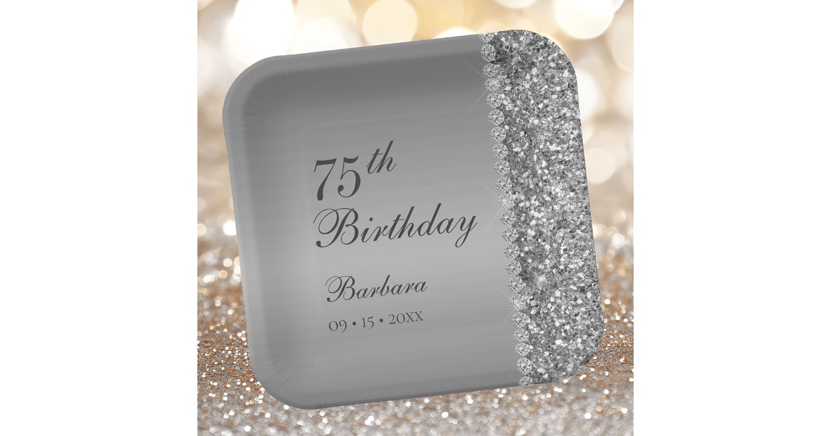 Elegant Silver 75th Birthday Paper Plates | Zazzle