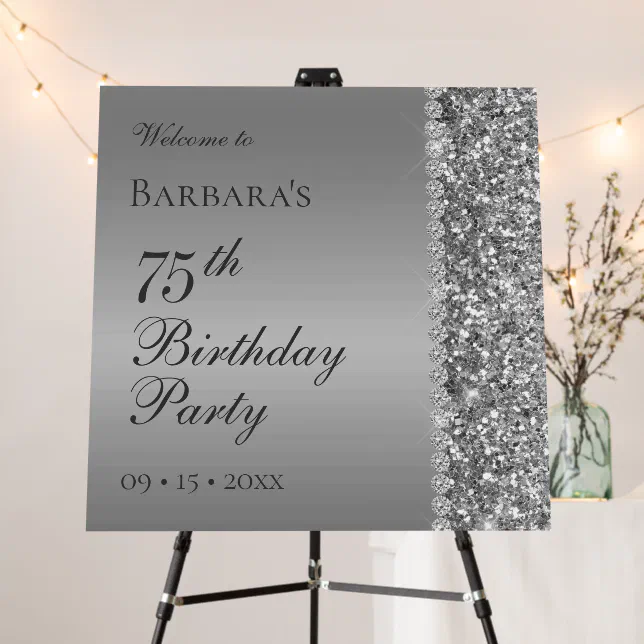 Elegant Silver 75th Birthday Party Welcome Sign | Zazzle