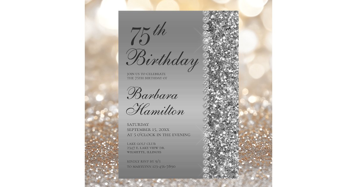 Elegant Silver 75th Birthday Photo Invitation | Zazzle