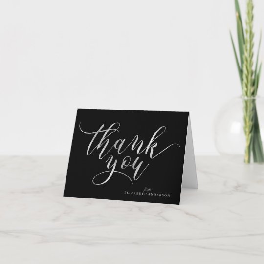 Elegant Silver and Black Script Thank You | Zazzle.com