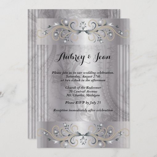 Elegant silver and black wedding invitation | Zazzle