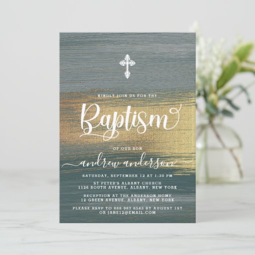 Elegant Silver And Gold Boy Baptism Invitation | Zazzle