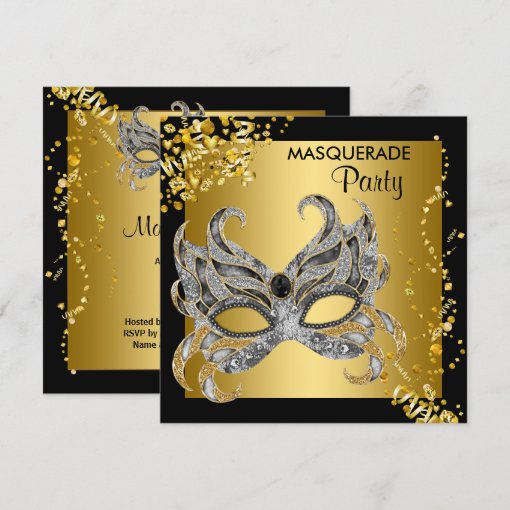 Elegant Silver and Gold Masquerade Party Invitation | Zazzle
