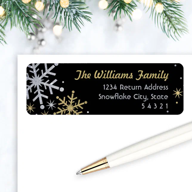 Elegant Silver and Gold Snowflake Return Address Label | Zazzle