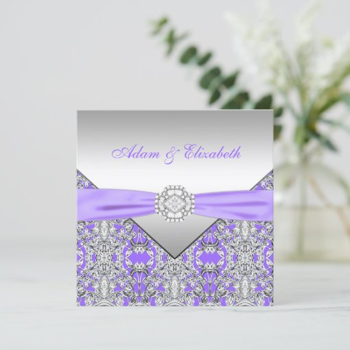 Elegant Silver and Lavender Purple Lace Wedding Invitation | Zazzle