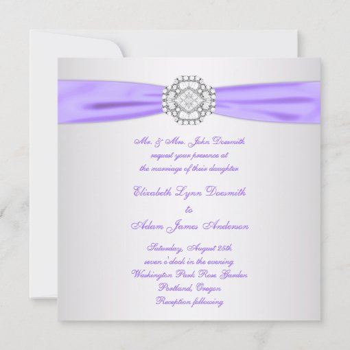 Elegant Silver and Lavender Purple Lace Wedding Invitation | Zazzle
