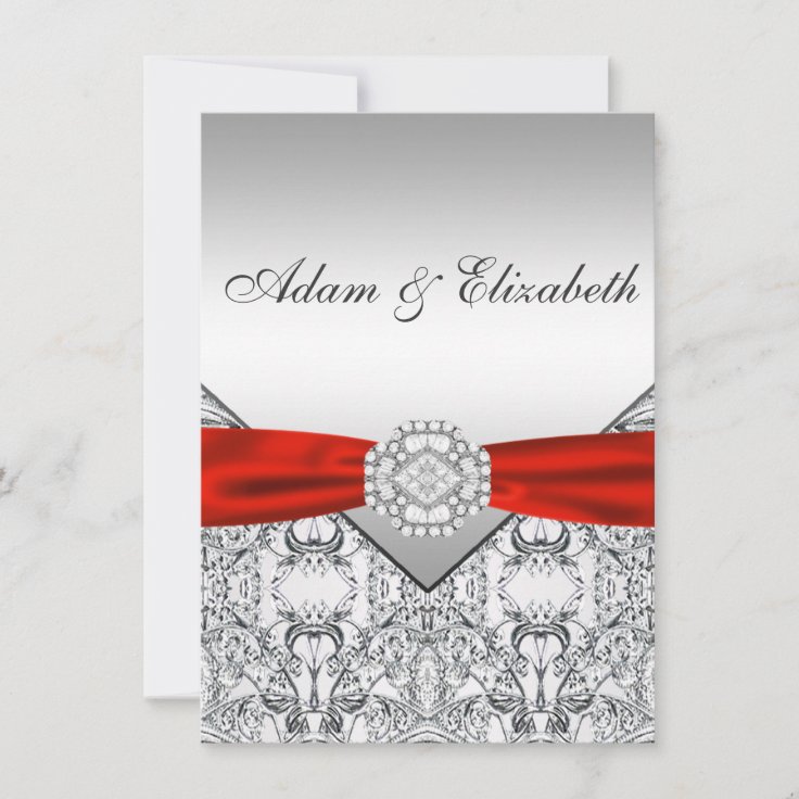 Elegant Silver and Red Wedding Invitations | Zazzle