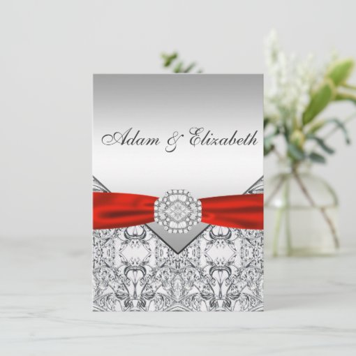 Elegant Silver and Red Wedding Invitations | Zazzle