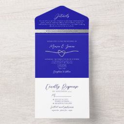 Elegant Silver and Royal Blue Wedding All In One Invitation | Zazzle