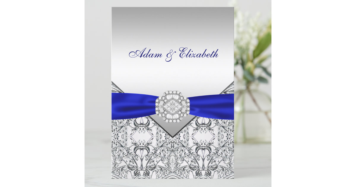 Elegant Silver and Royal Blue Wedding Invitations | Zazzle
