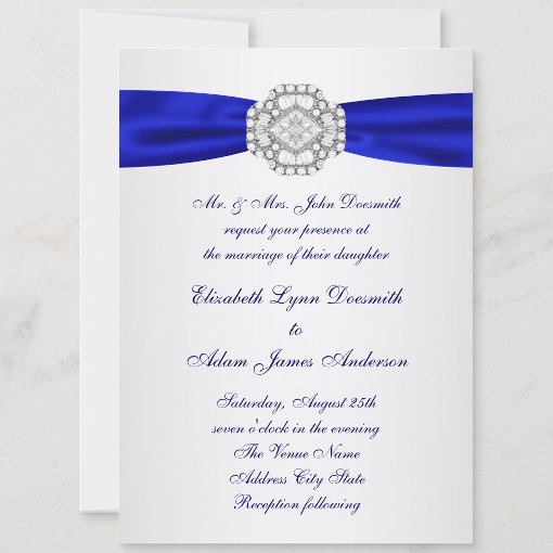 Elegant Silver and Royal Blue Wedding Invitations | Zazzle