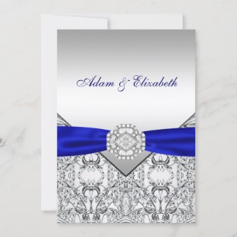 Elegant Silver and Royal Blue Wedding Invitations | Zazzle