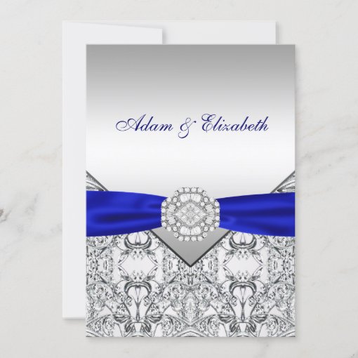 Elegant Silver and Royal Blue Wedding Invitations | Zazzle