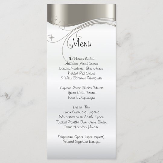 Elegant Silver and White Satin Wedding Menu | Zazzle.com