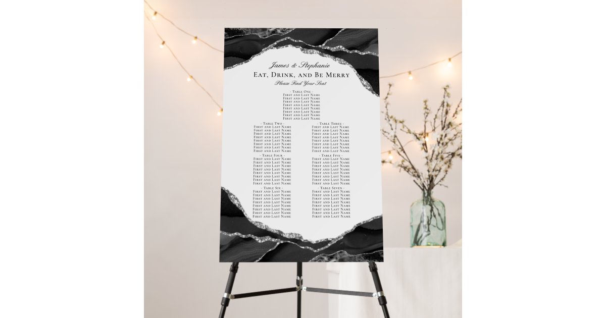 Elegant Silver Black Agate Wedding Seating Chart Foam Board | Zazzle