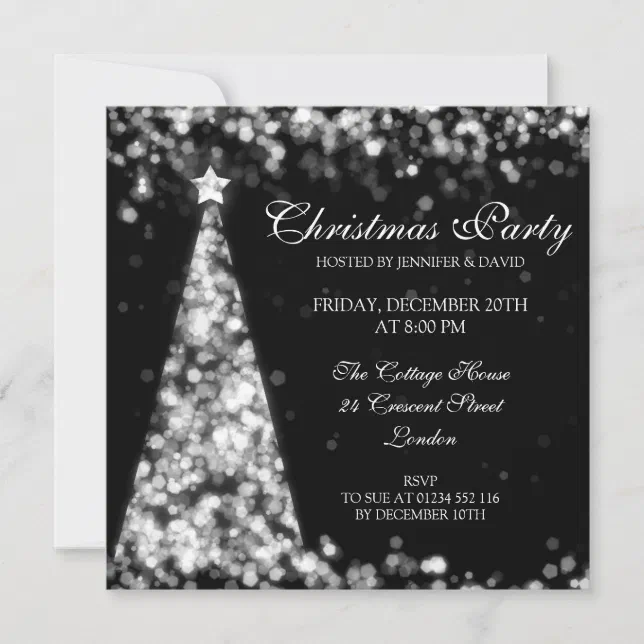 Elegant Silver & Black Christmas Holiday Party Invitation | Zazzle