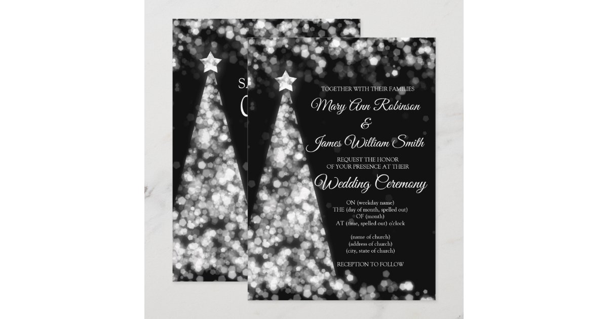 Elegant Silver Black Christmas Holiday Wedding Invitation | Zazzle