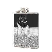 Elegant Silver Black Diamond Wedding Engagement Hip Flask | Zazzle