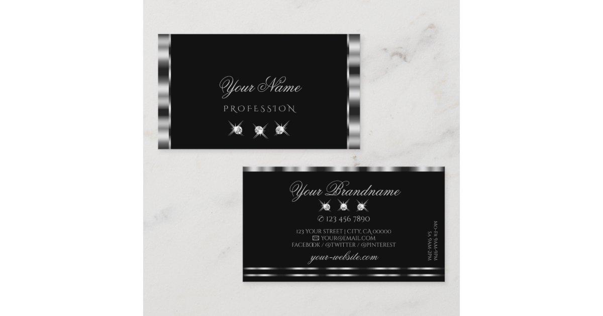 Elegant Silver Black Sparkling Diamonds Stylish Business Card | Zazzle