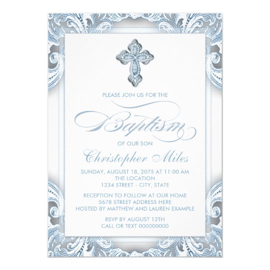 Elegant Silver Blue Baptism Invitation | Zazzle.com