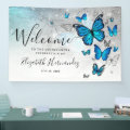 Elegant Silver Blue Butterfly Welcome Party Banner | Zazzle