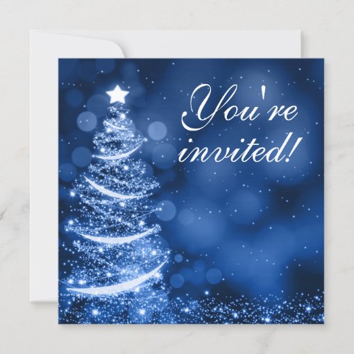 Elegant Silver & Blue Christmas Party Sparkle Invitation | Zazzle