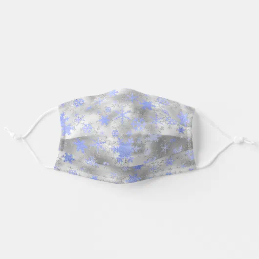 Elegant Silver Blue Christmas Snowflake Pattern Adult Cloth Face Mask ...