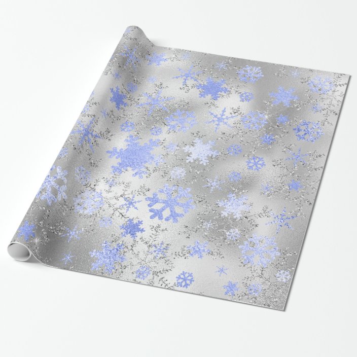 Elegant Silver Blue Christmas Snowflake Pattern Wrapping Paper | Zazzle.com