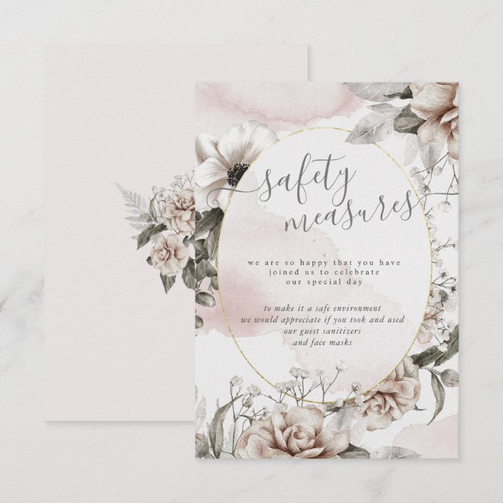 elegant silver blush floral safety measures enclosure card | Zazzle.com