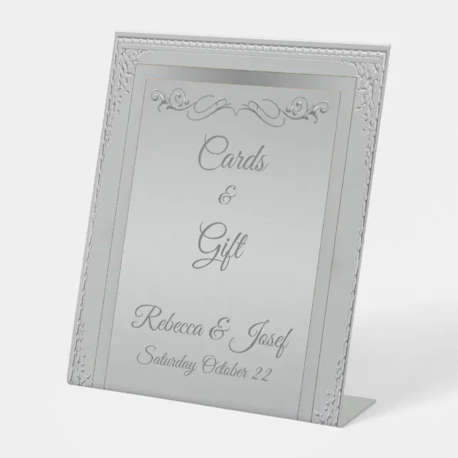 Elegant silver border frame custom photo pedestal sign | Zazzle