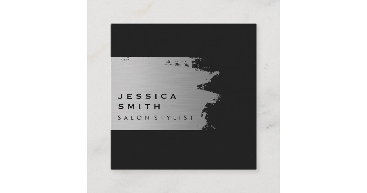 Elegant Silver Brushed Square Business Card | Zazzle