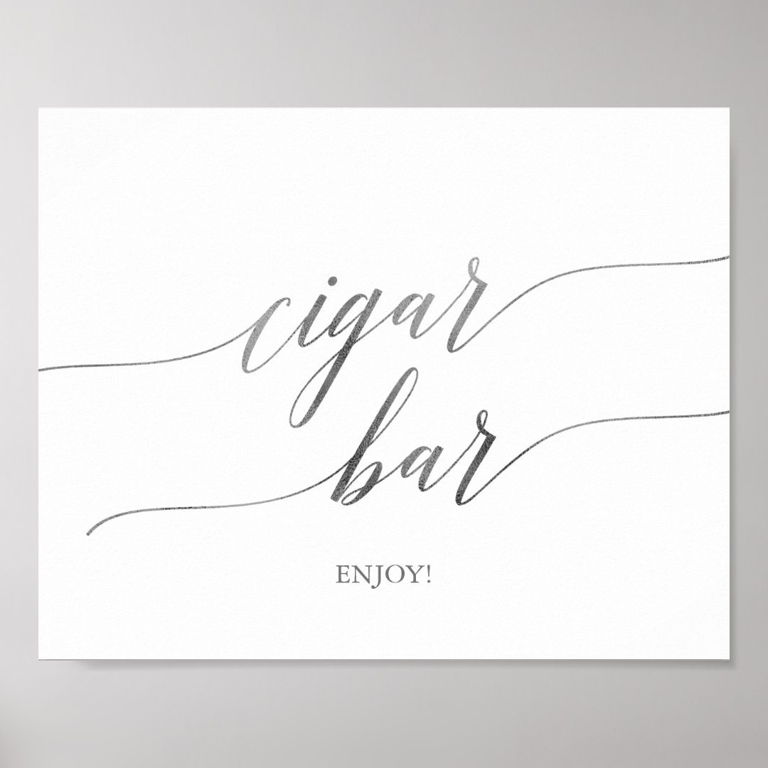 Elegant Silver Calligraphy Cigar Bar Horizontal Poster | Zazzle
