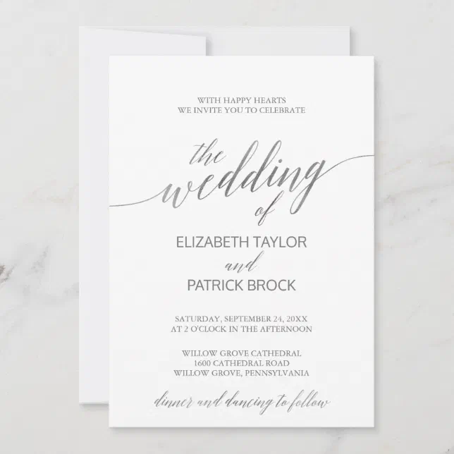 Elegant Silver Calligraphy The Wedding Of Invitation | Zazzle