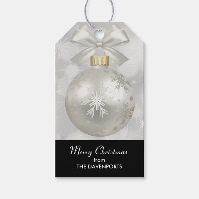 Elegant Silver Christmas Ball on Bokeh Lights Gift Tags | Zazzle