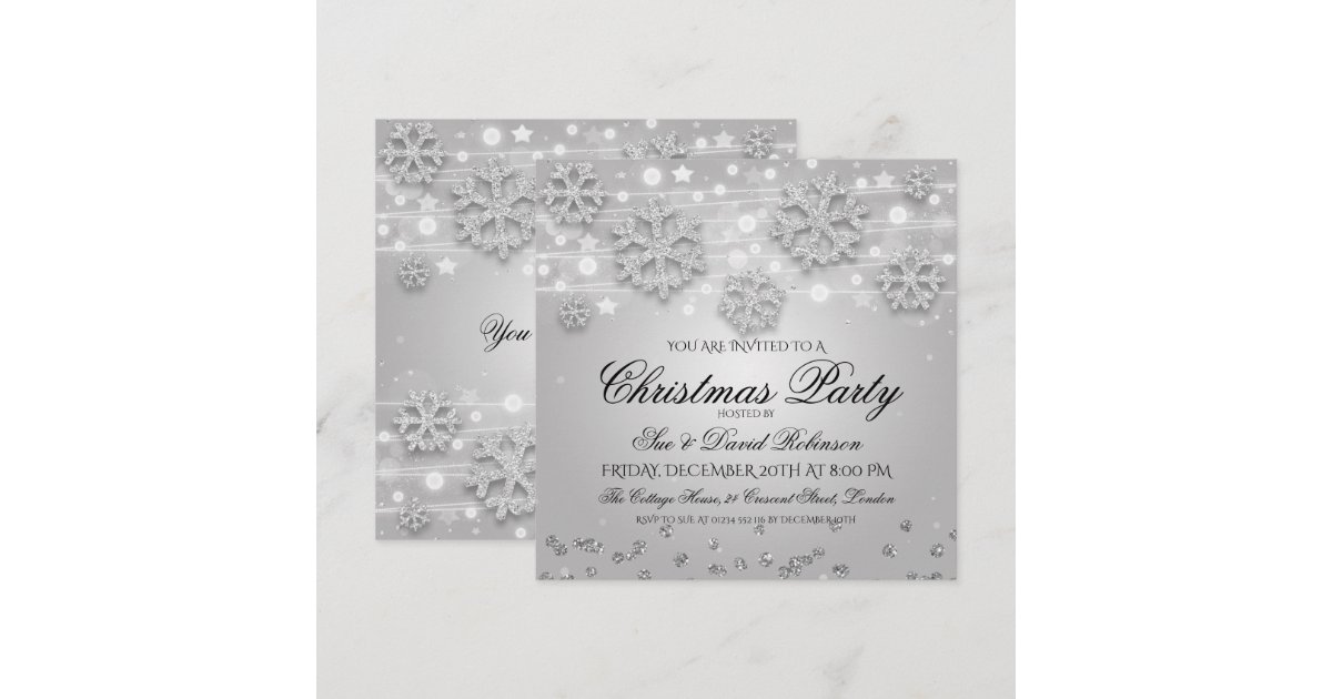 Elegant Silver Christmas Holiday Party Invitation | Zazzle